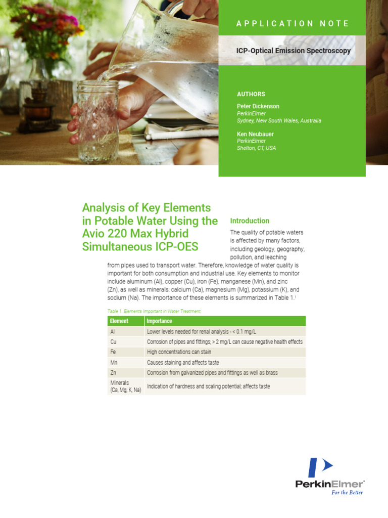 Analysis of Key Elements in Portable Water Using The Avio 220 Max ...