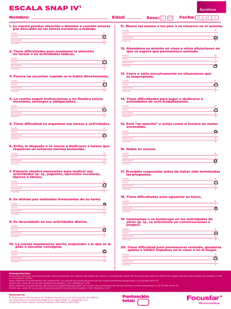 ESCALA Focusfar (TDAH) SNAP IV | PDF