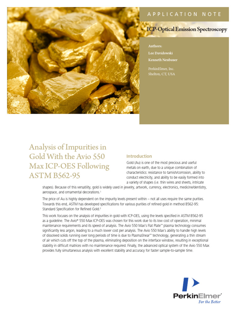 Analysis of Impurities in Gold With The Avio 550 Max ICP-OES Following ...