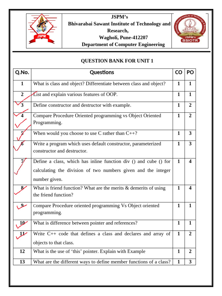 Question Bank For Unit 1 | PDF