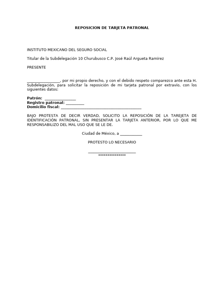 Reposición Imss Tarjeta Patronal | PDF | Derecho