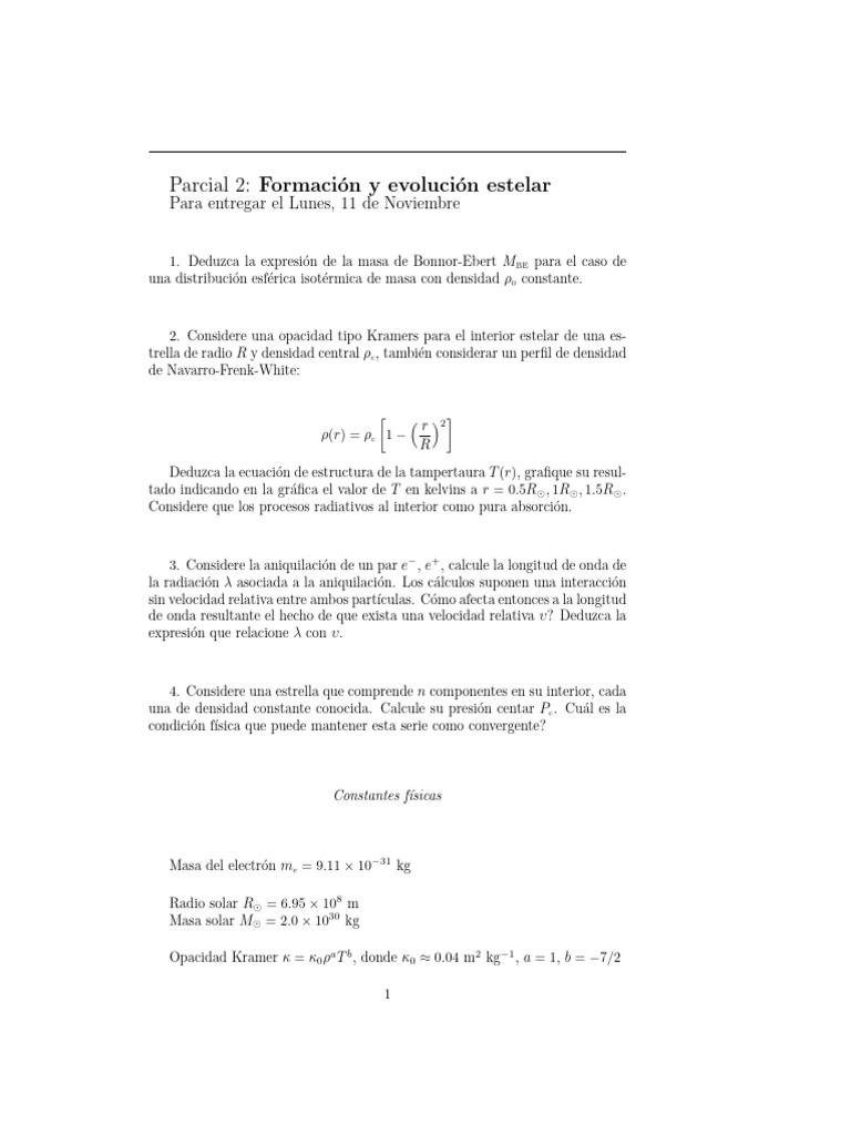 Parcial 2:: Formaci On y Evoluci On Estelar | PDF