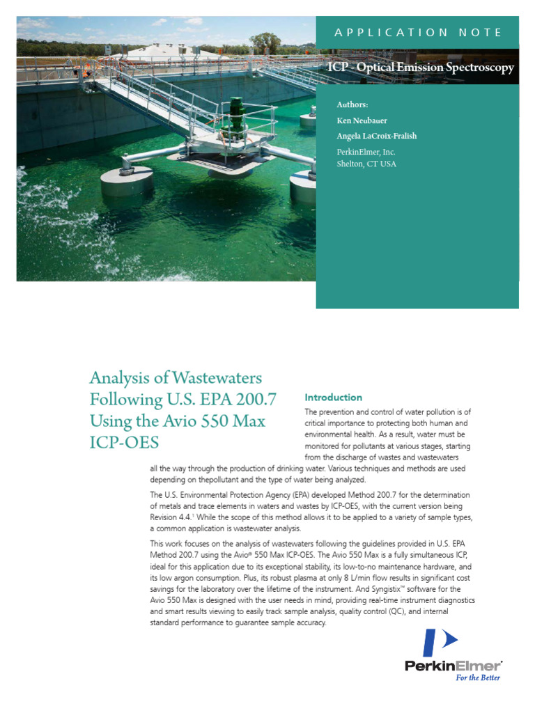Analysis of Wastewaters Following U.S. EPA 200.7 Using The Avio 550 Max ...
