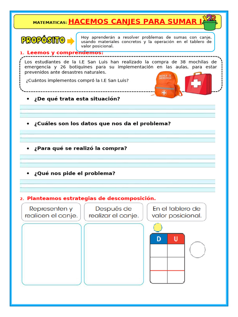 U5 S1 Ficha D1 Mat Hacemos Canjes para Sumar 1 | PDF