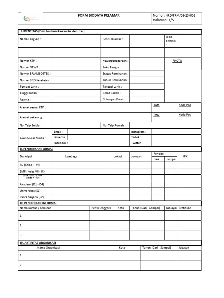 Form Biodata Pelamar Kerja | PDF
