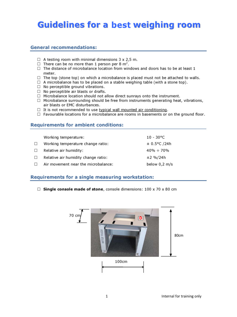 Weighing Room Setup Guidelines | PDF | Air Conditioning | Humidity