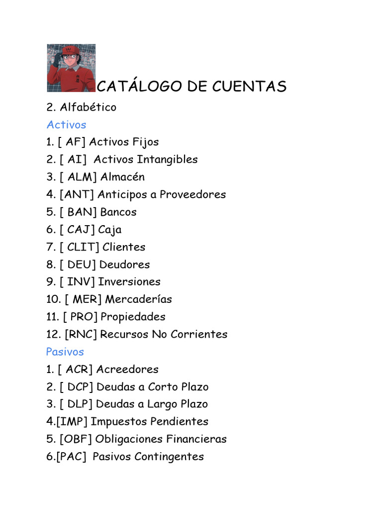 CATÁLOGO DE CUENTAS Alfabético | PDF