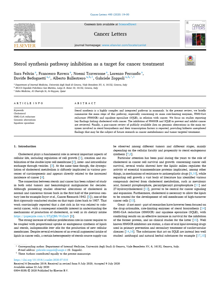 Sterol Synthesis Pathway Inhibition As A Target For Cancer Treatment ...