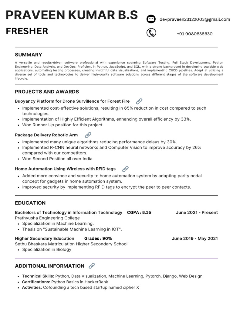 Praveen Kumar B.S: Fresher | PDF | Business | Computers