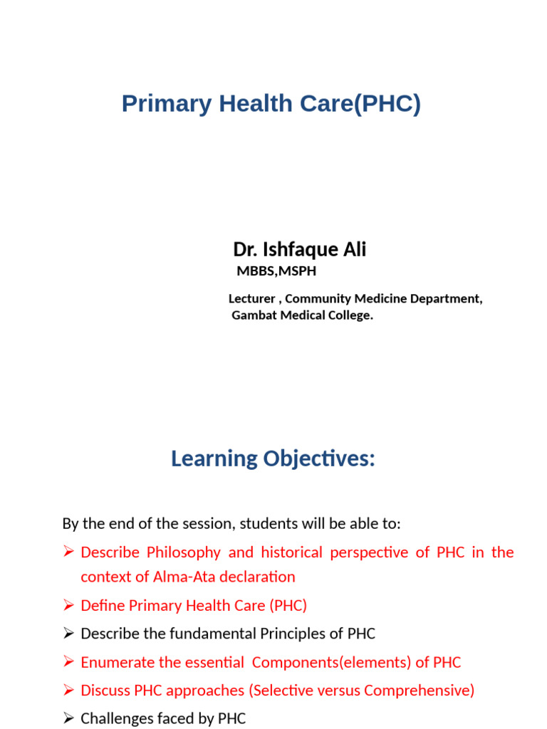 Lecture#4. Primary Health Care (PHC) | PDF | Health Care | Social Programs