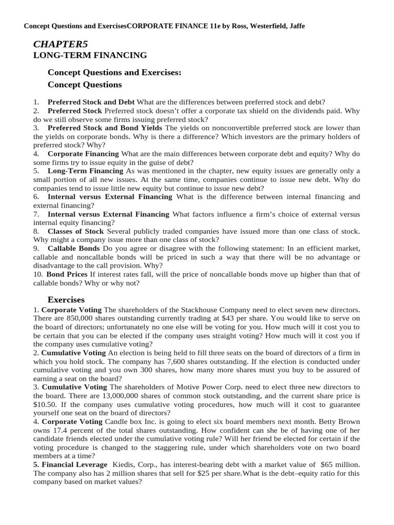 Chapter 5 - Concept Questions and Exercises | PDF | Preferred Stock | Stocks
