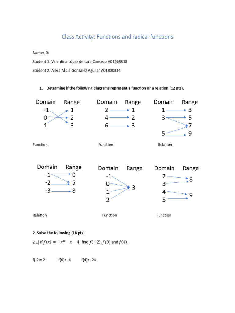 Functions and Radical Functions Activity | PDF