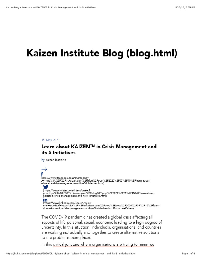 Kaizen Blog - Learn About KAIZEN™ in Crisis Management and Its 5 Initiatives | PDF | Supply ...