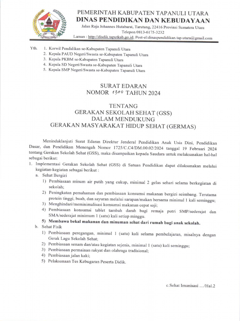 Surat Edaran GSS Dan GERMAS | PDF
