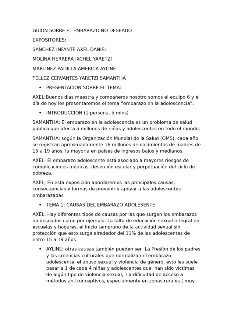 Guion Sobre El Embarazo No Deseado | PDF | Juventud | Adolescencia