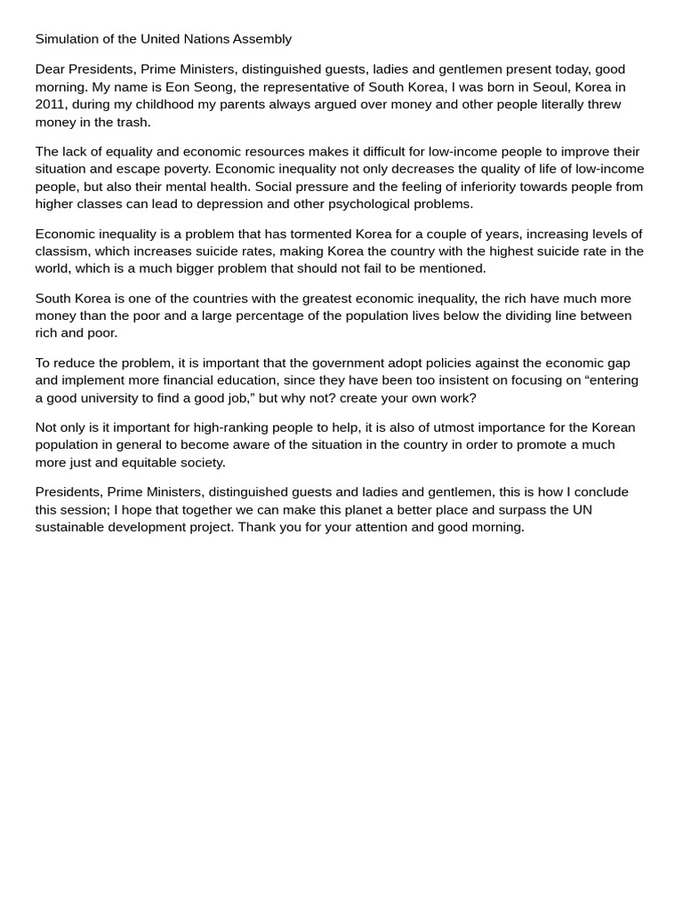 United Nations Assembly Simulation | PDF | Politics | Social Science