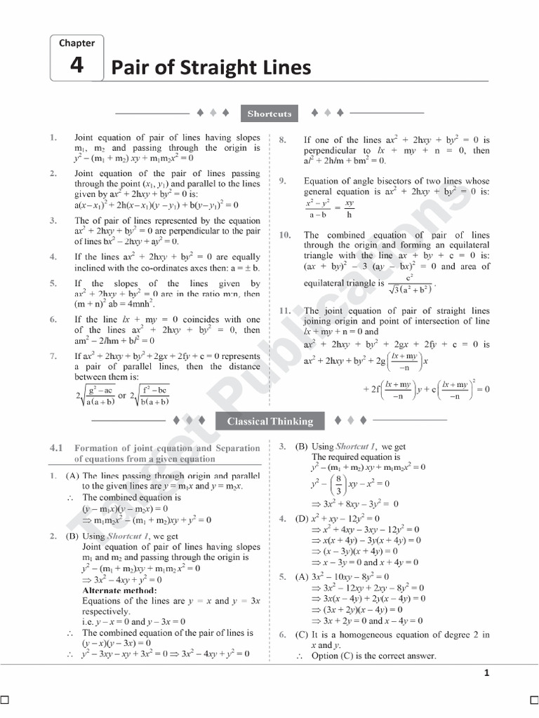 Pair of Straight Line Solutions | PDF