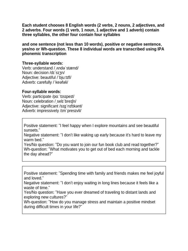 English Word Selection and Sentence Creation | PDF