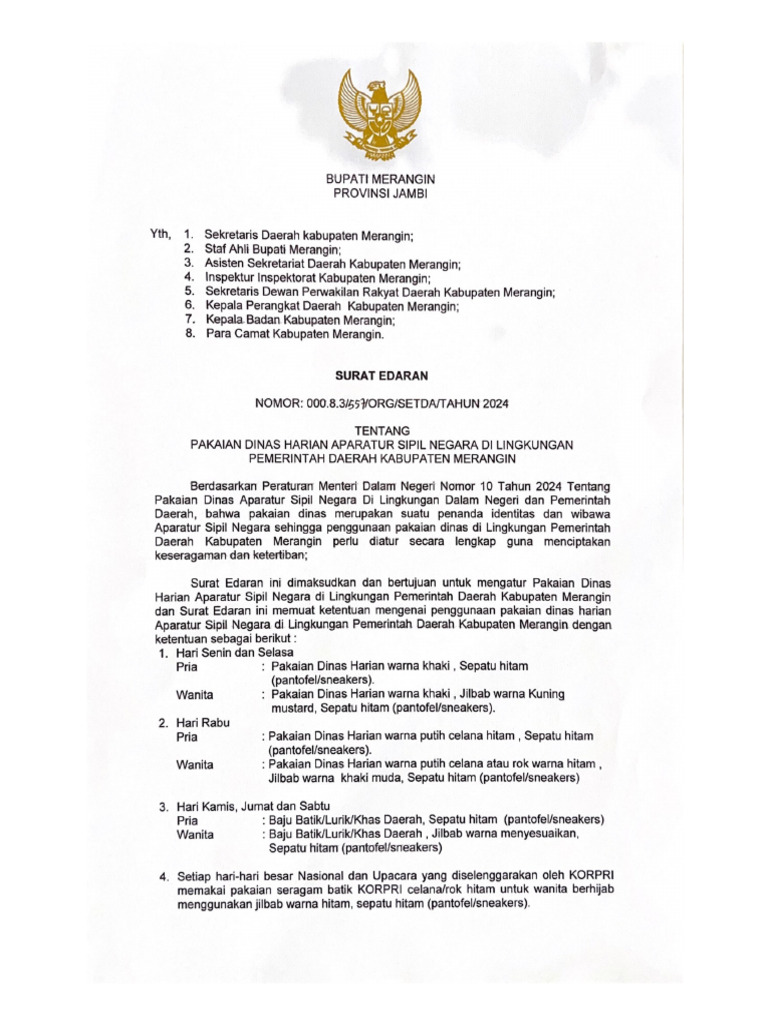 SURAT EDARAN PAKAIAN DINAS 2024 | PDF
