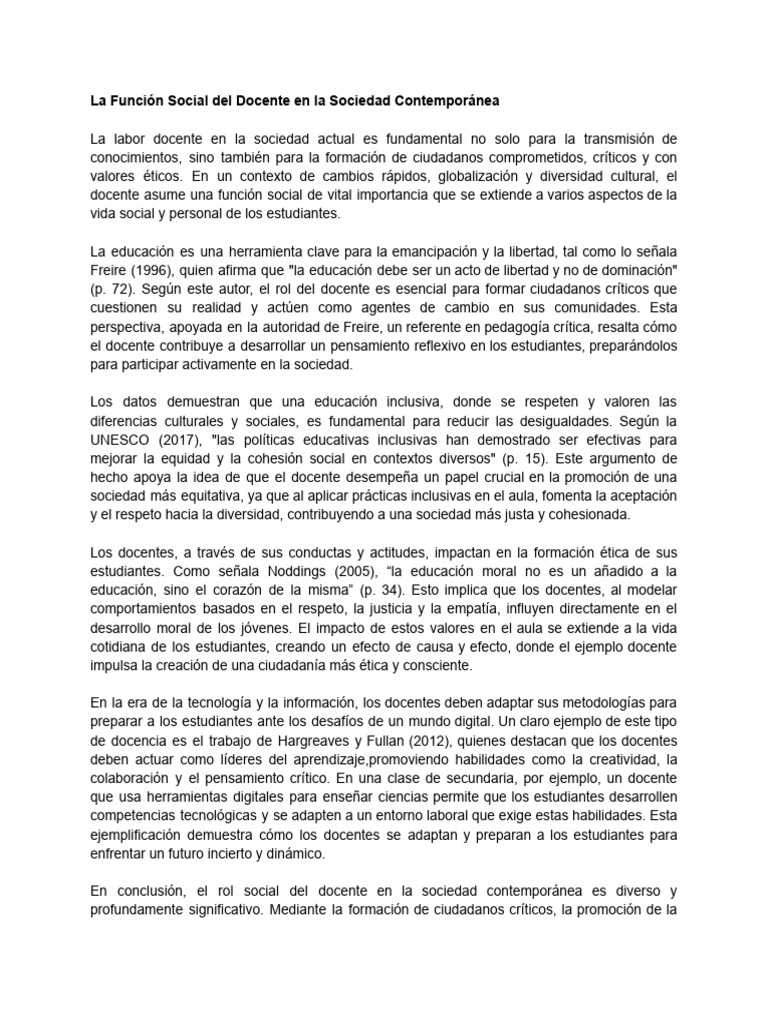 La Función Social Del Docente en La Sociedad Contemporánea | PDF ...