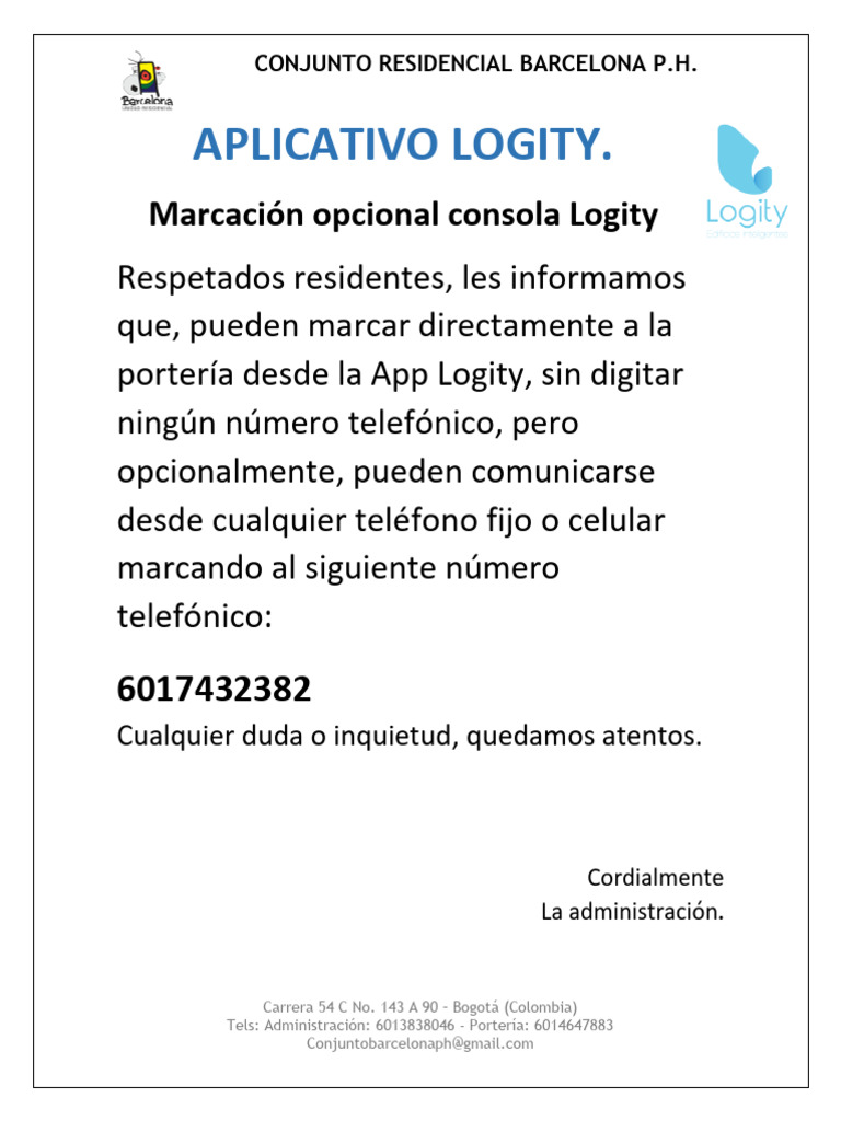 Contacto Directo con Portería Logity | PDF