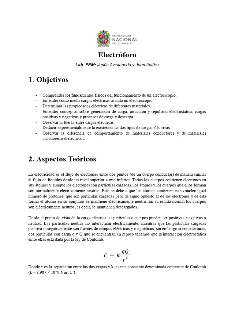 Guía 1 - El Electróforo | PDF | Electricidad | Electrón
