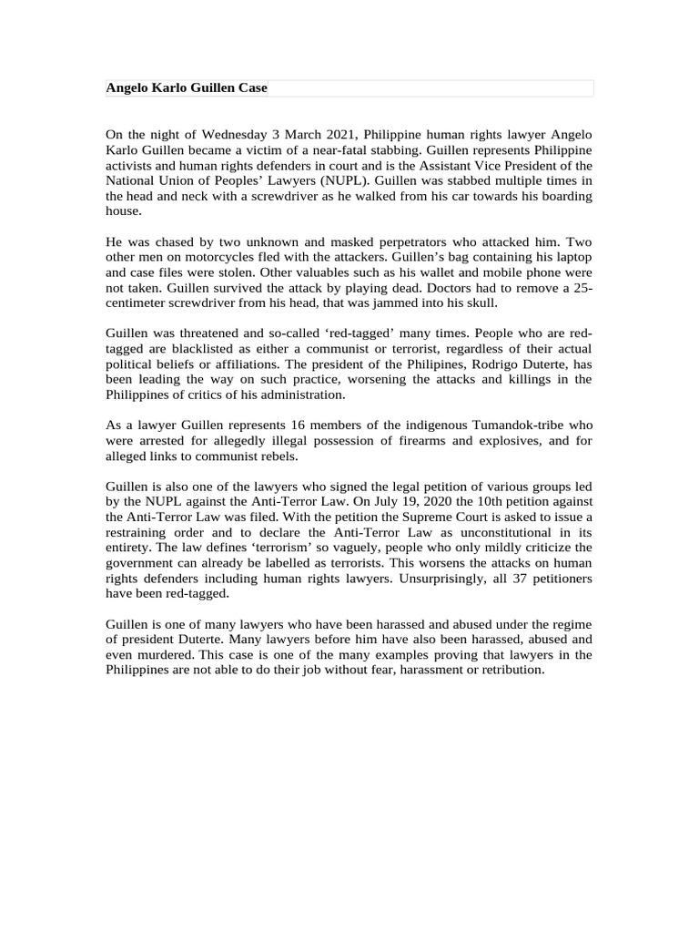 Angelo Karlo Guillen Case | PDF | Human Rights | Violence