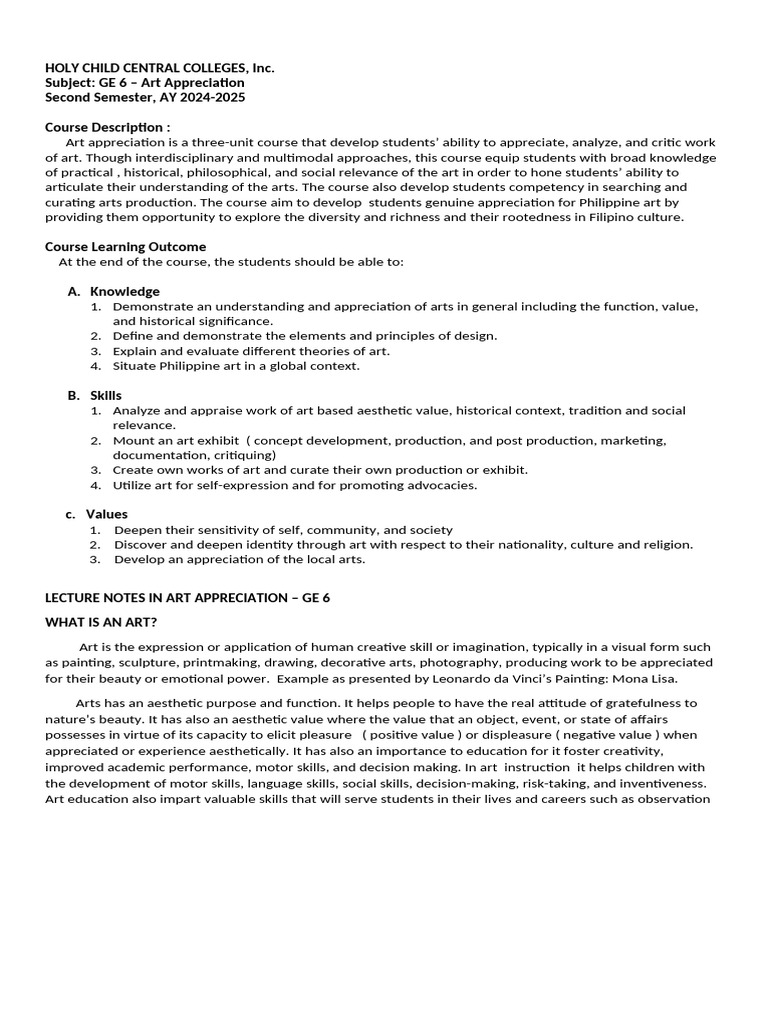 Art Appreciation Course Overview | PDF | Creativity | Medieval Art