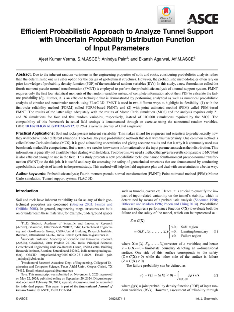 Pain Et Al 2024 Efficient Probabilistic Approach To Analyze Tunnel ...