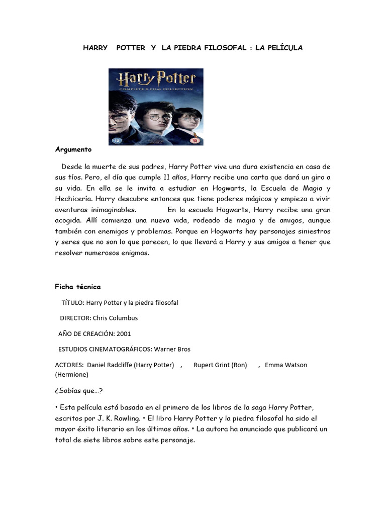 Resumen de Harry Potter y la Piedra Filosofal | PDF | Harry Potter
