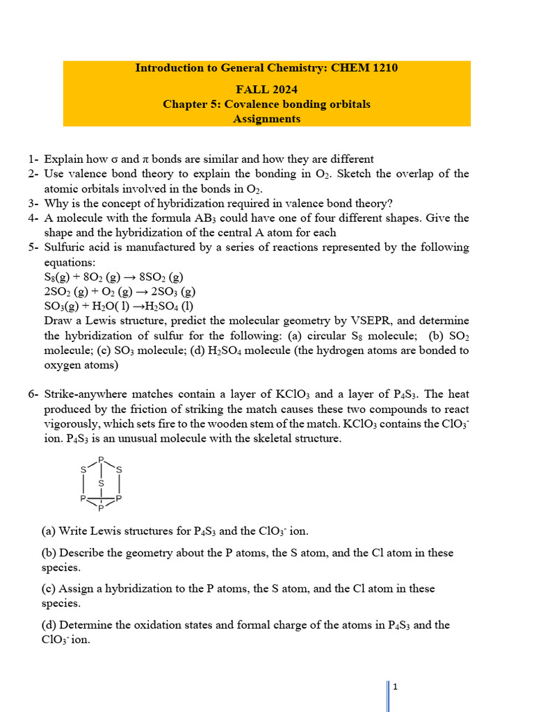 Chemistry Bonding Assignments | PDF | Chemical Bond | Molecular Orbital