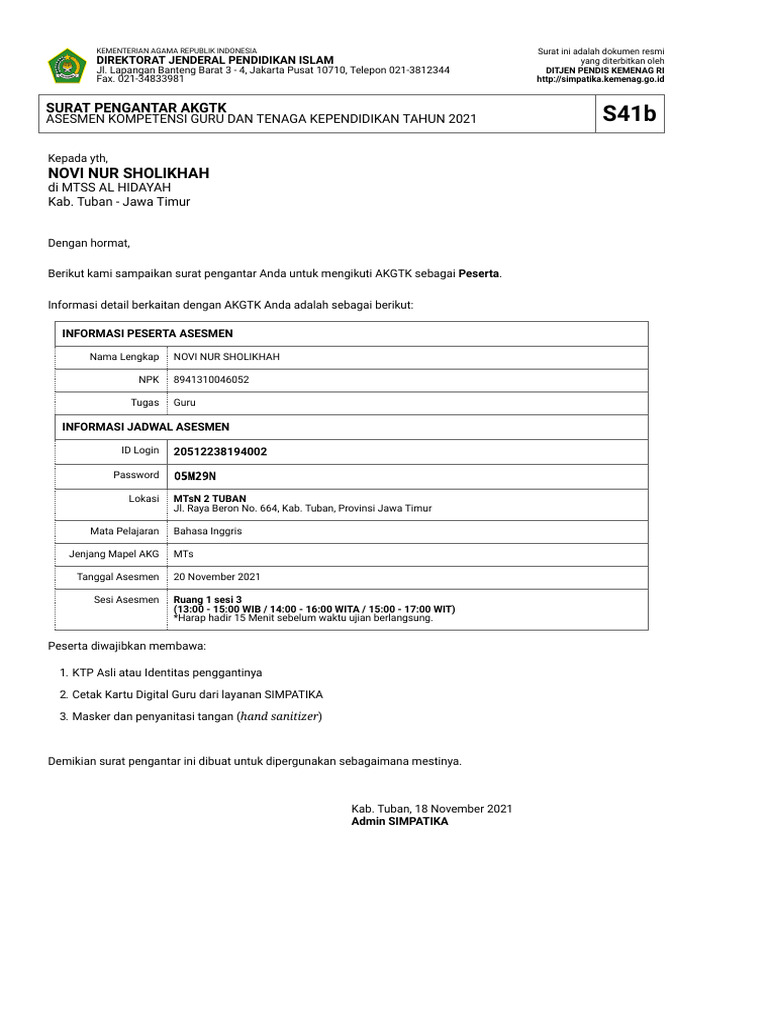 Surat Pendaftaran AKG | PDF