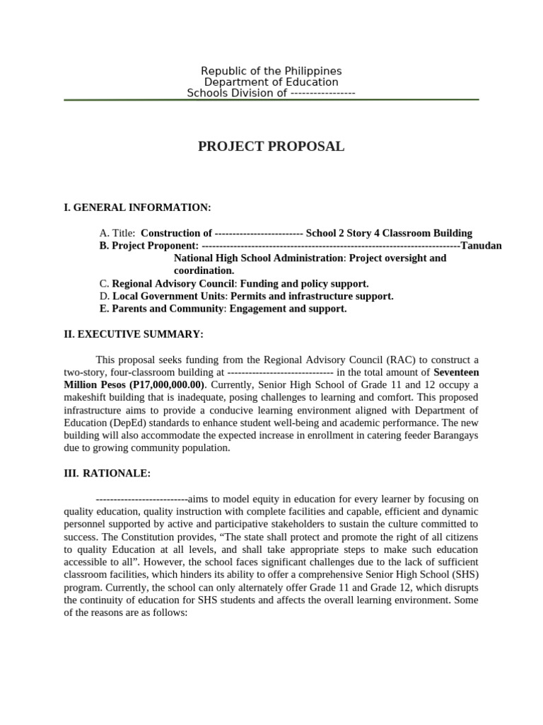 School Building Project Proposal | PDF | Classroom | Schools
