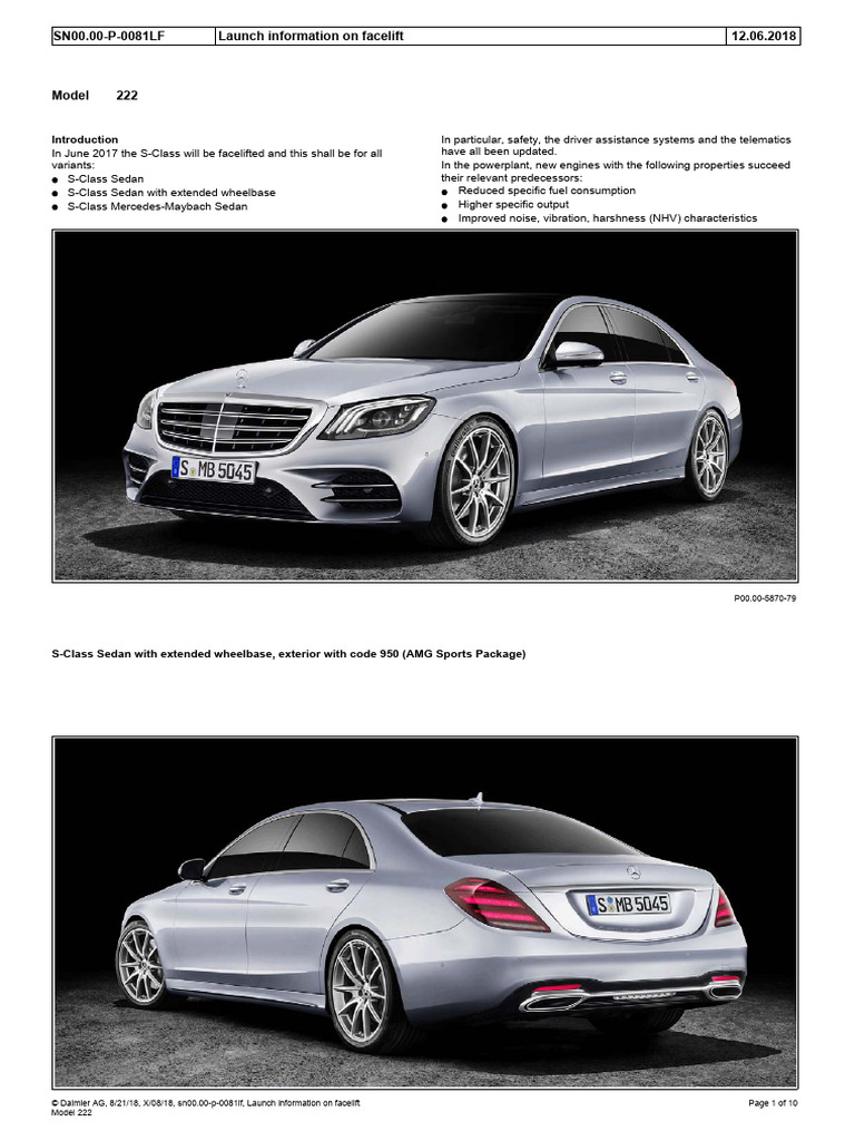 S-Class Facelift Launch Details | PDF | Engines | Internal Combustion ...