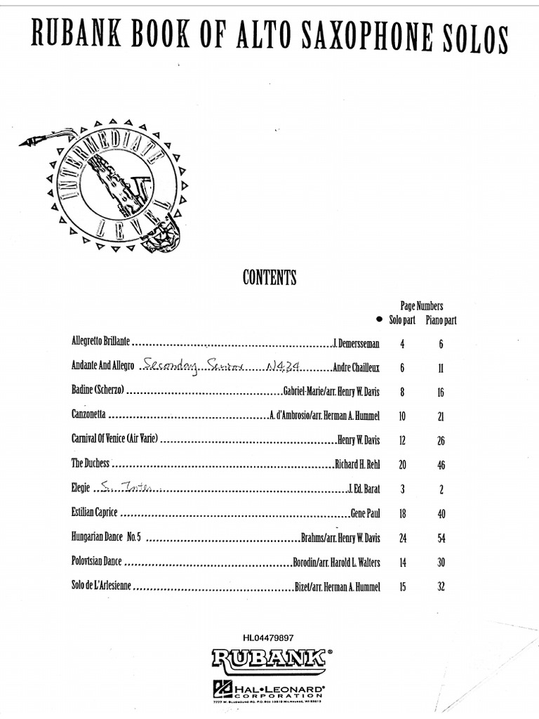 Rubank Book of Alto Saxophone Solos | PDF