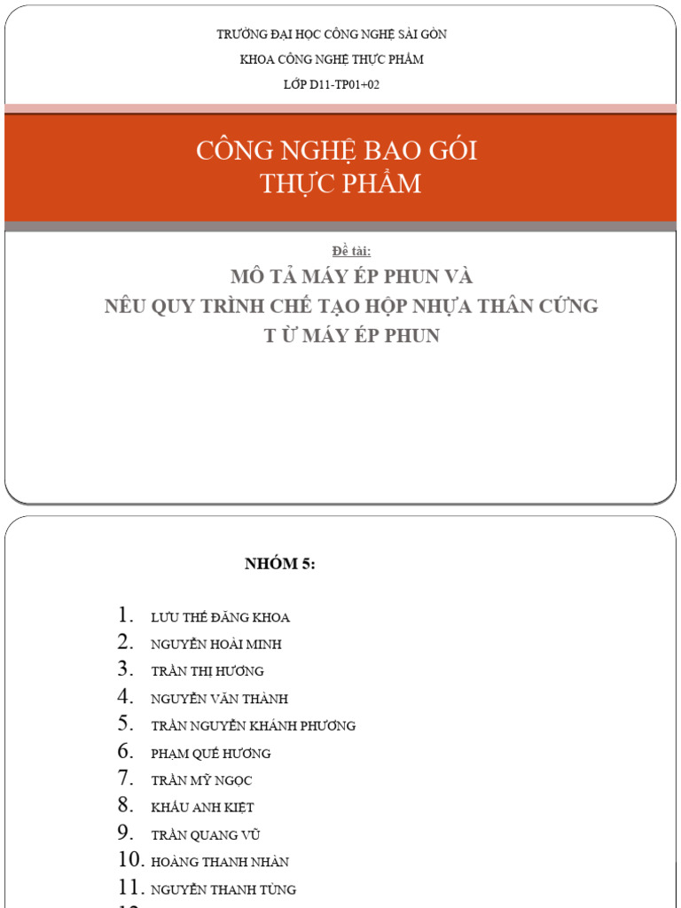 (123doc) Slide Mo Ta May Ep Phun Va Neu Quy Trinh Che Tao Hop Nhua Than Cung Tu May Ep Phun | PDF