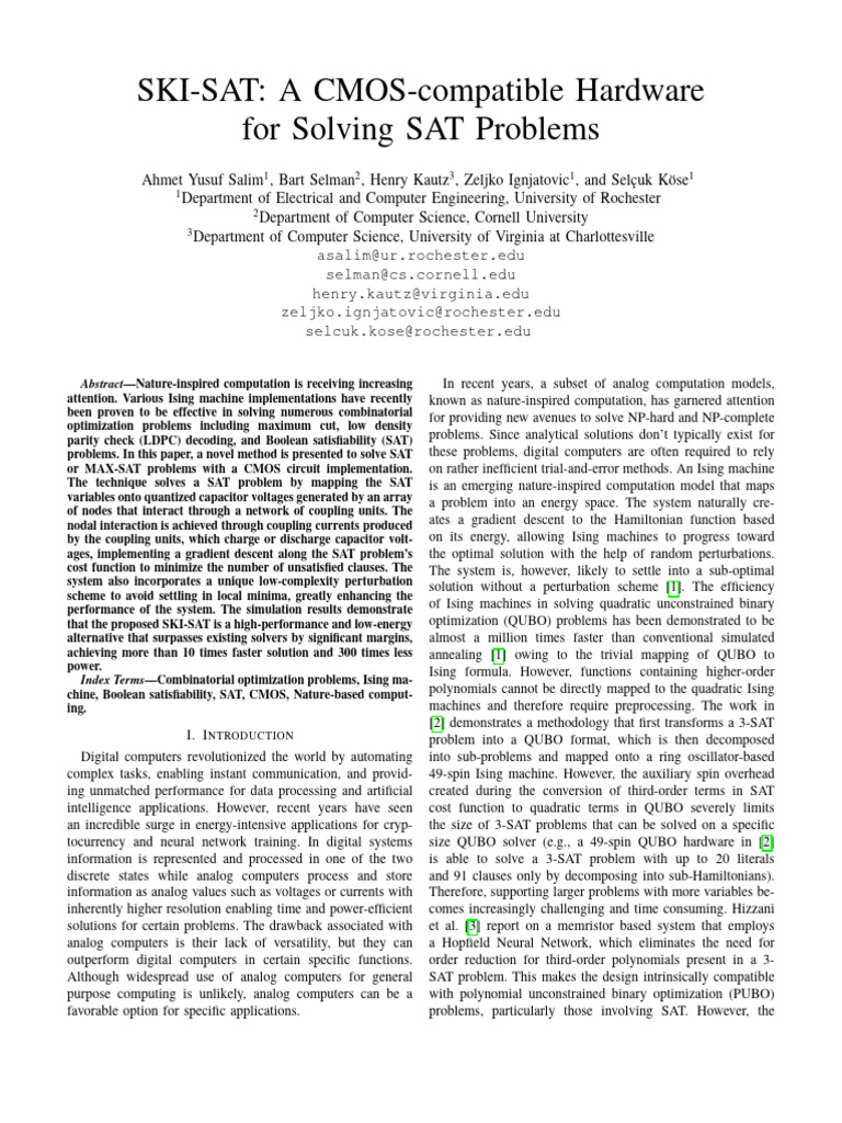 SKI Sat CMOS Combatiple Sat Solver | PDF | Applied Mathematics | Computational Complexity Theory