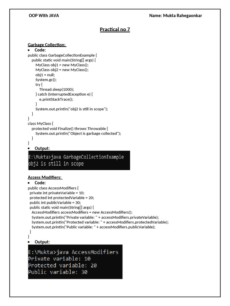 Java OOP Concepts: Garbage & Access Modifiers | PDF