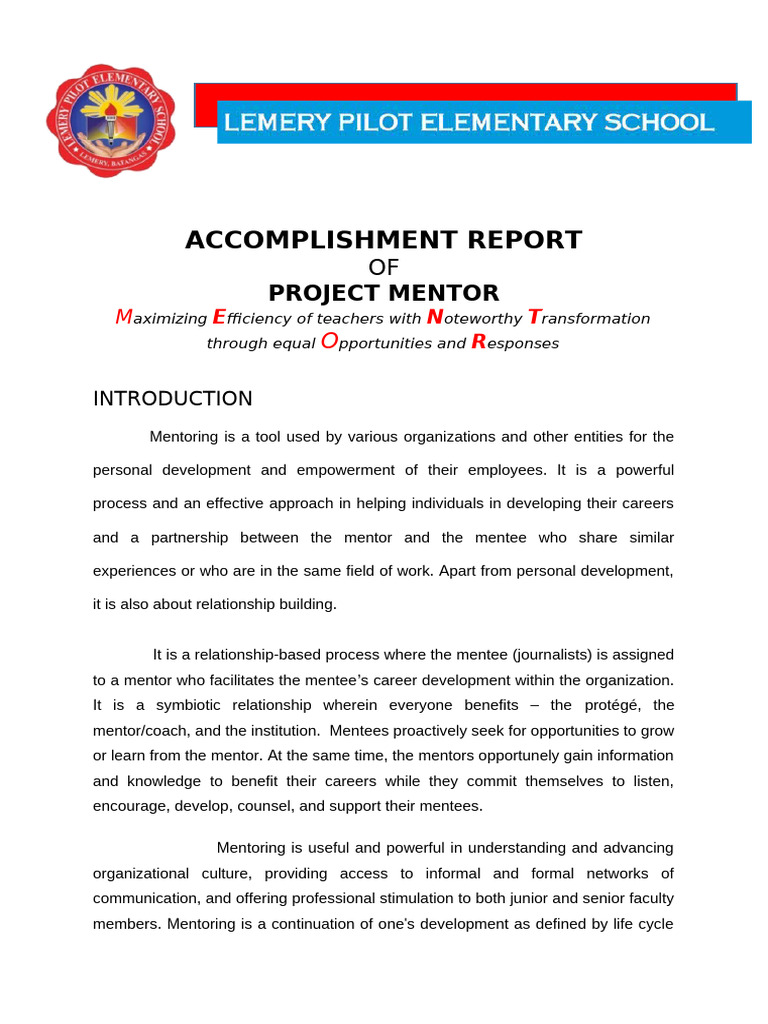 Accomplishment Report Mentor | PDF | Mentorship | Business