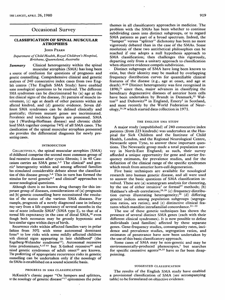 Classification of Spinal Muscular Atrophies | PDF | Diseases And ...