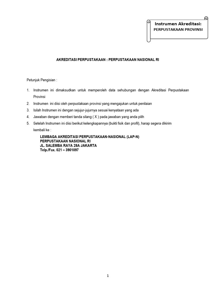Instrumen Akreditasi Perp Provinsi | PDF
