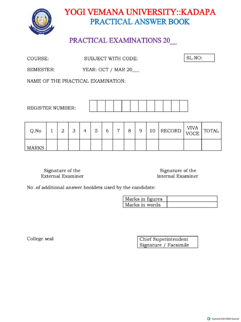 Yvu Peactical Exam Booklet | PDF