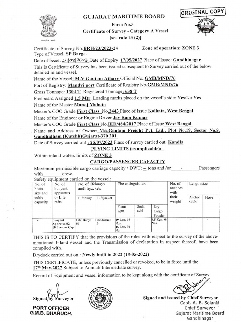 MV Gautam Atharv Survey New | PDF