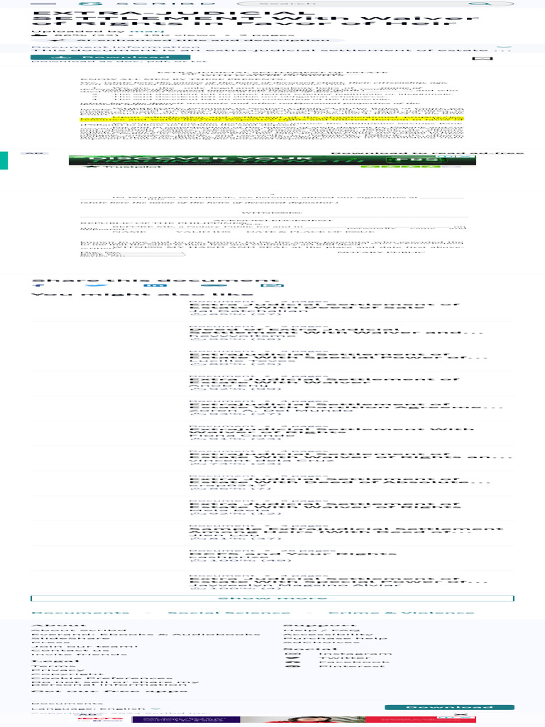 EXTRA-JUDICIAL SETTLEMENT With Waiver of Rights in Favor of Heir PDF ...