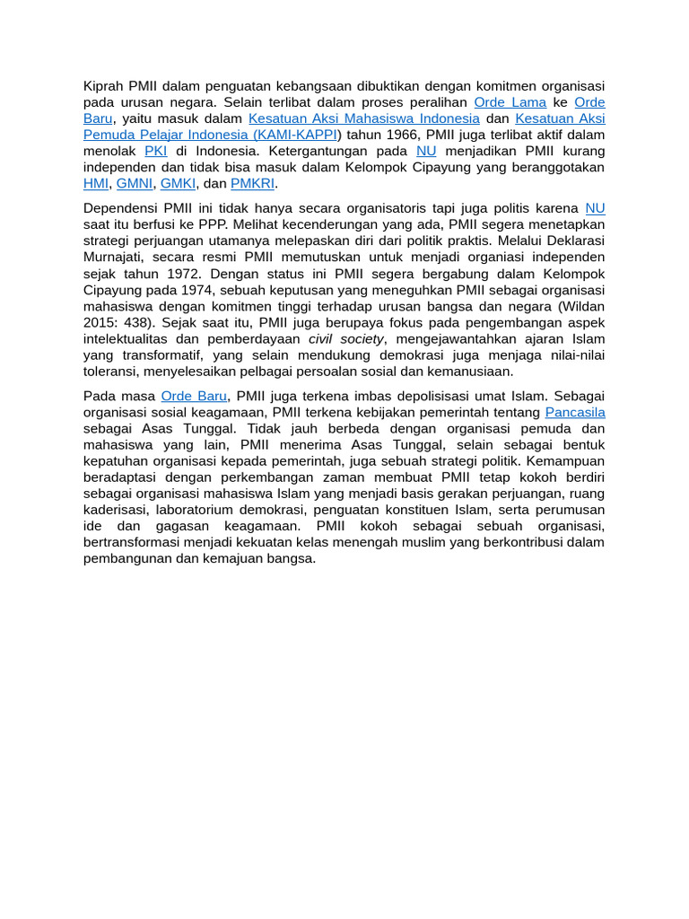 PMII: Perjalanan dan Transformasi | PDF