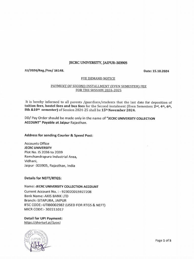 Fee Demand Notice For Second Instalment 2024-25 | PDF