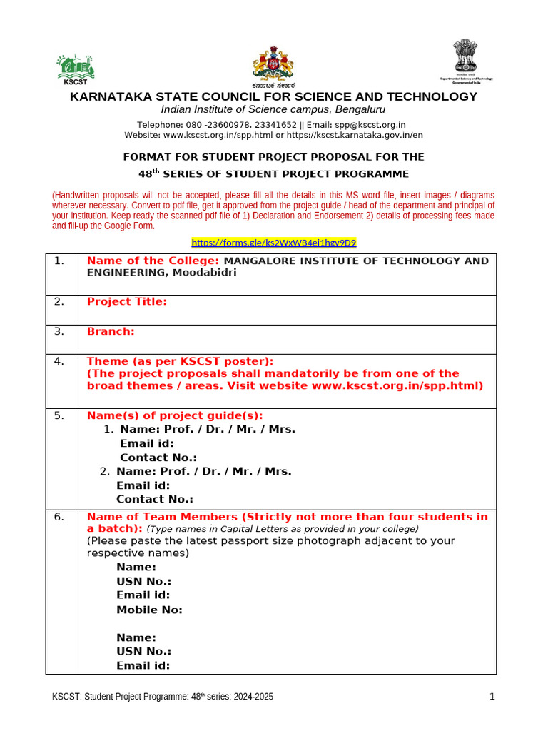 KSCST Student Project Proposal Guide | PDF | Art