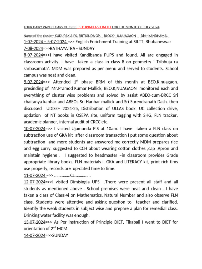 Tour Particular of Crcc-July 2024 | PDF