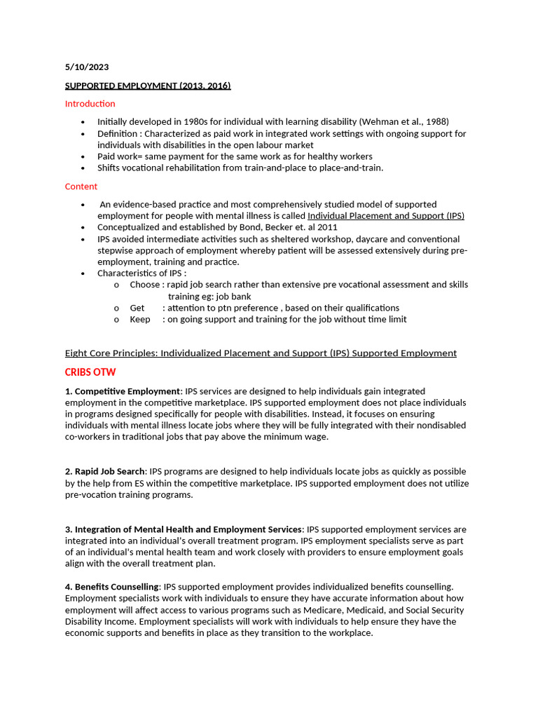 IPS Supported Employment Guide | PDF | Social Stigma | Mental Health