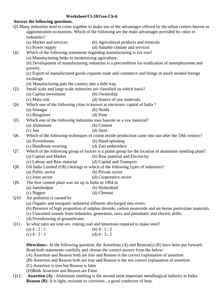 Worksheet 10 Geo Ch6 | PDF | Materials | Secondary Sector Of The Economy